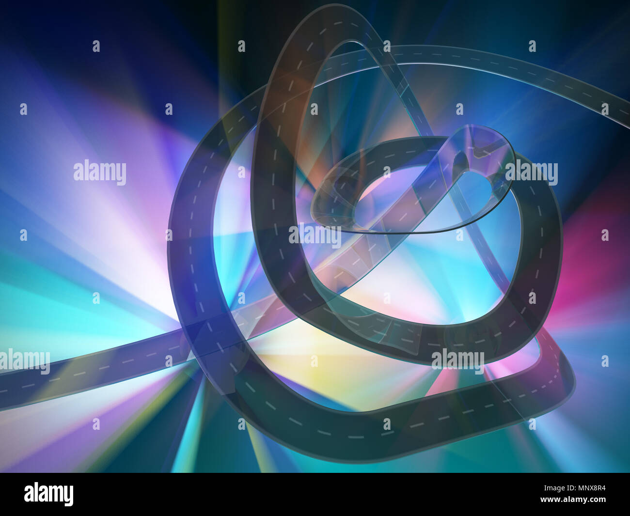 Road long curve ring path color light illumination abstract 3d ...