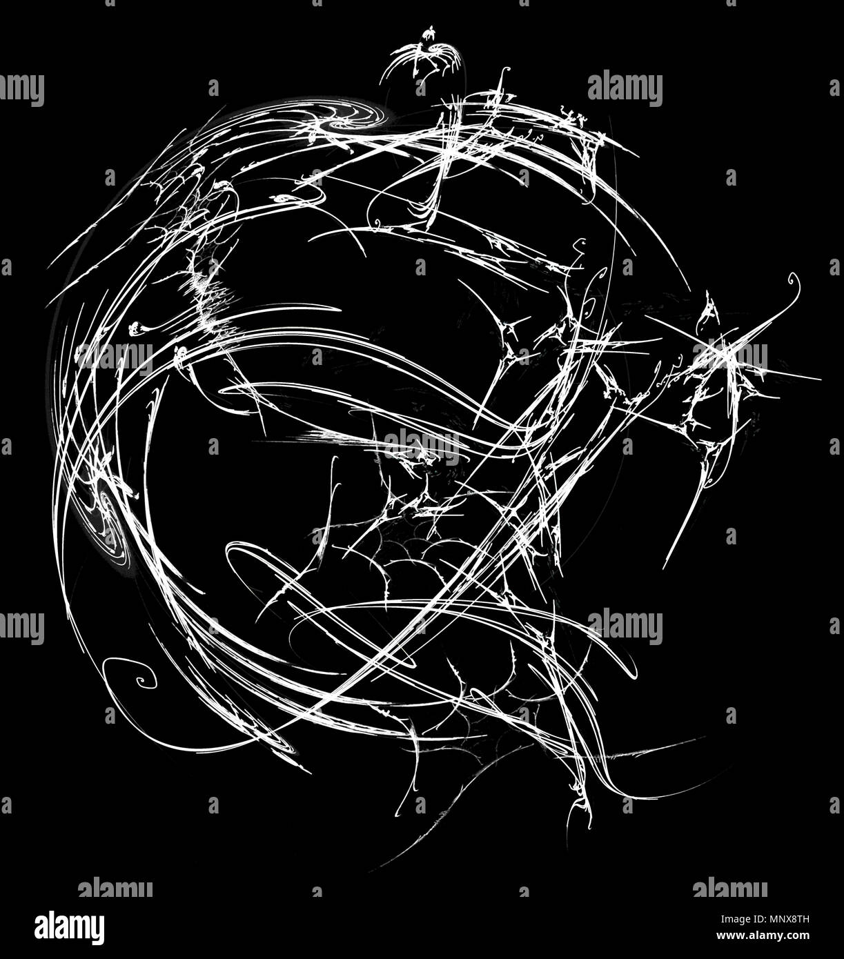 White intricate line sphere abstract illustration, horizontal, over ...