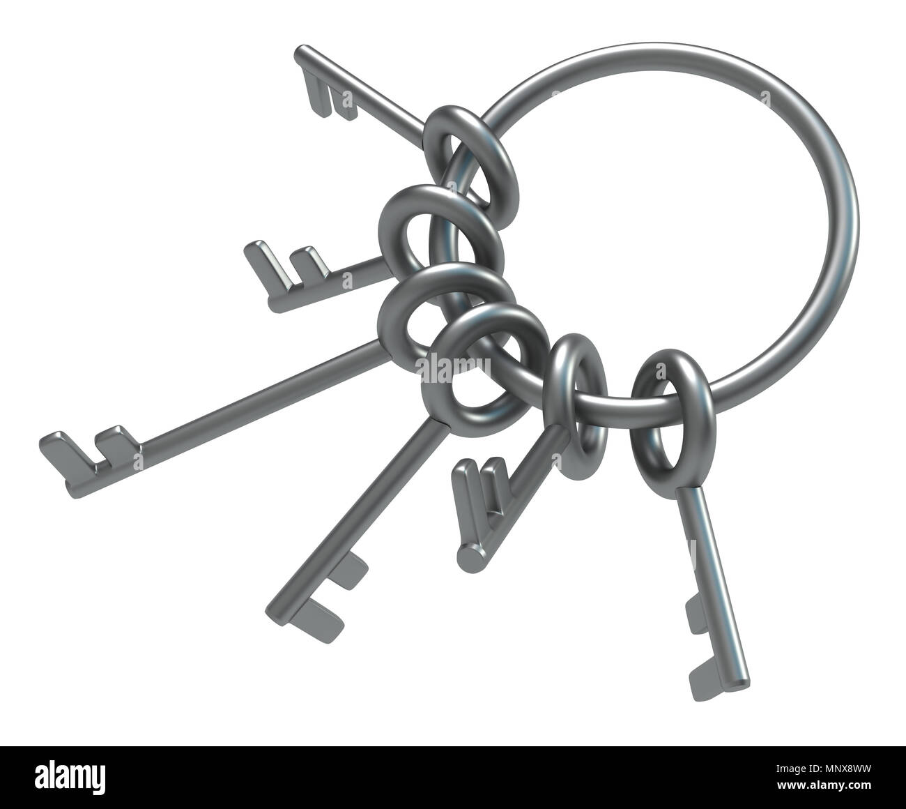 Metal key ring, 3d illustration, horizontal, over white, isolated Stock ...