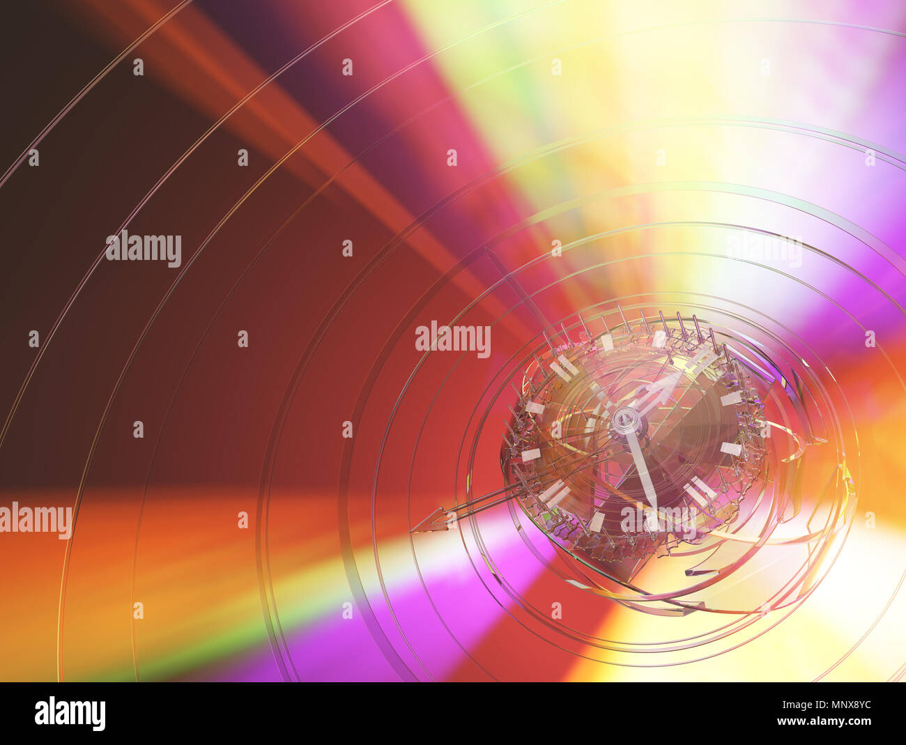 Glass clock color light spectrum fantasy abstract red 3d illustration ...