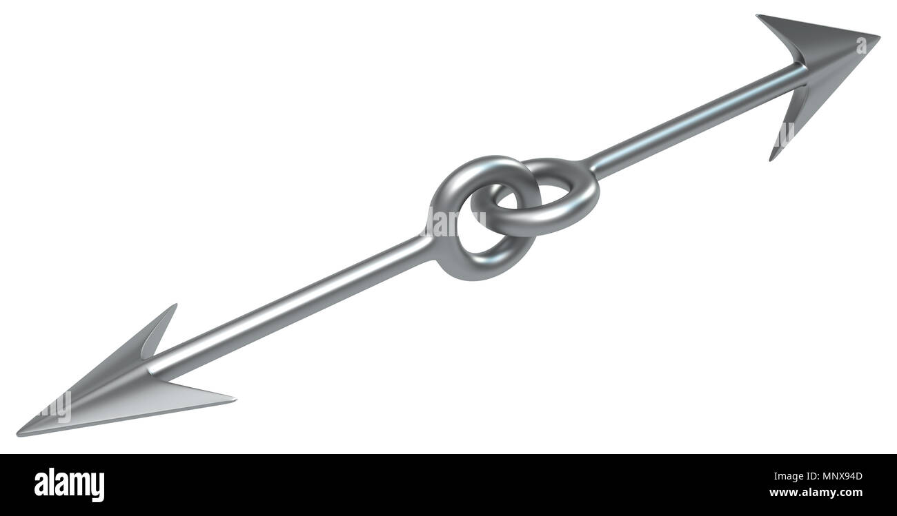 Metal two arrows linked, isolated, 3d illustration, horizontal, over ...