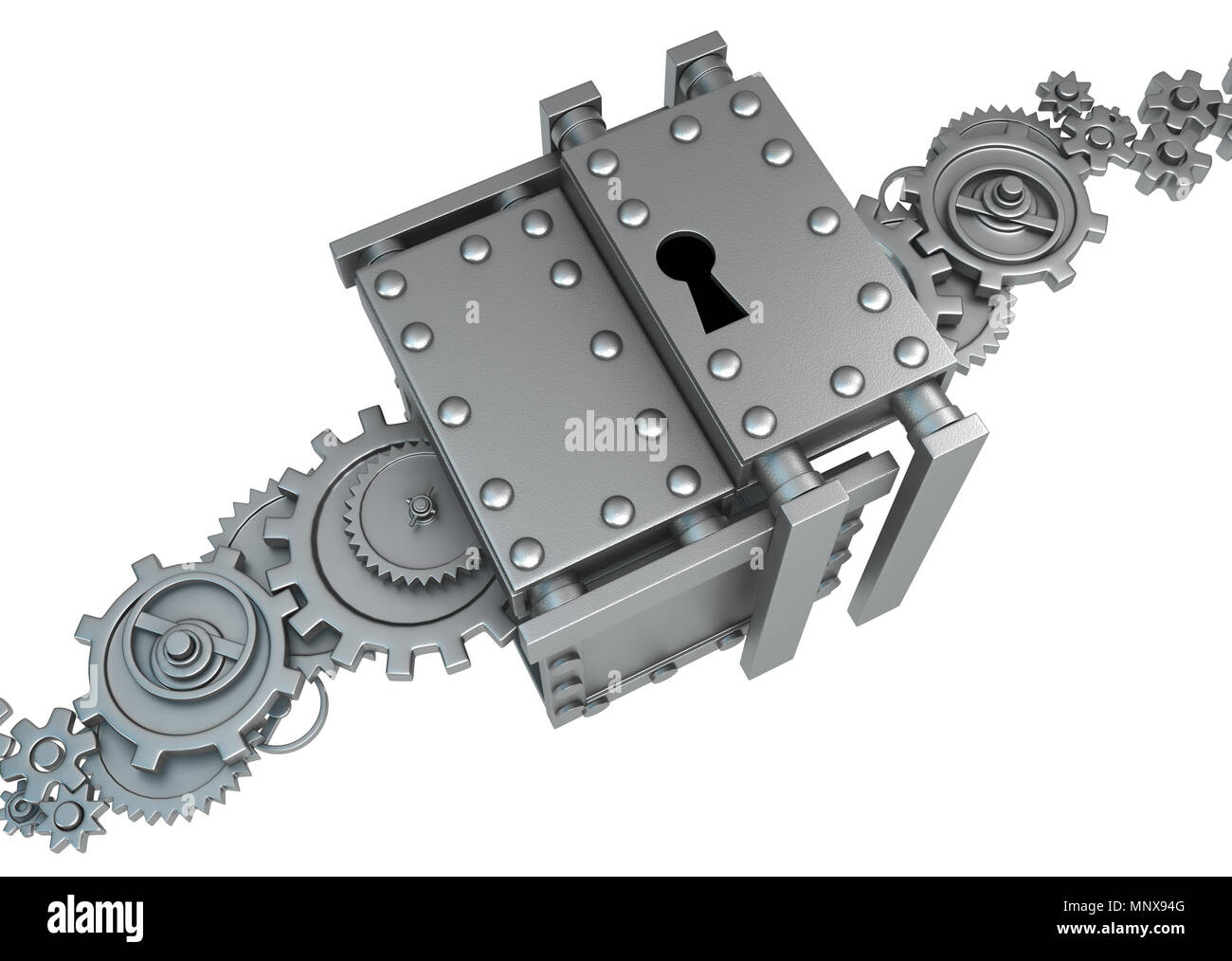 Gears lock metal 3d illustration, isolated, horizontal, over white ...