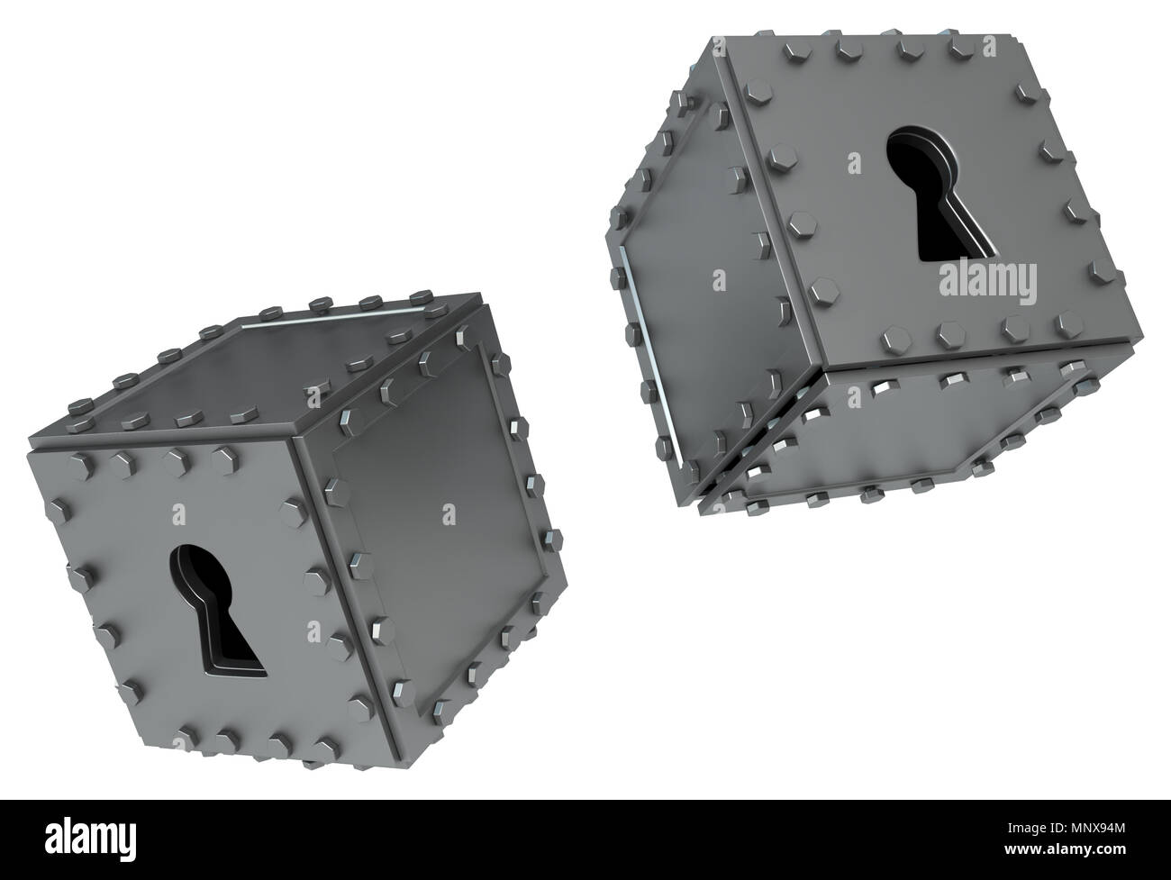 Metal keyhole boxes pair, 3d illustration, horizontal, isolated, over ...