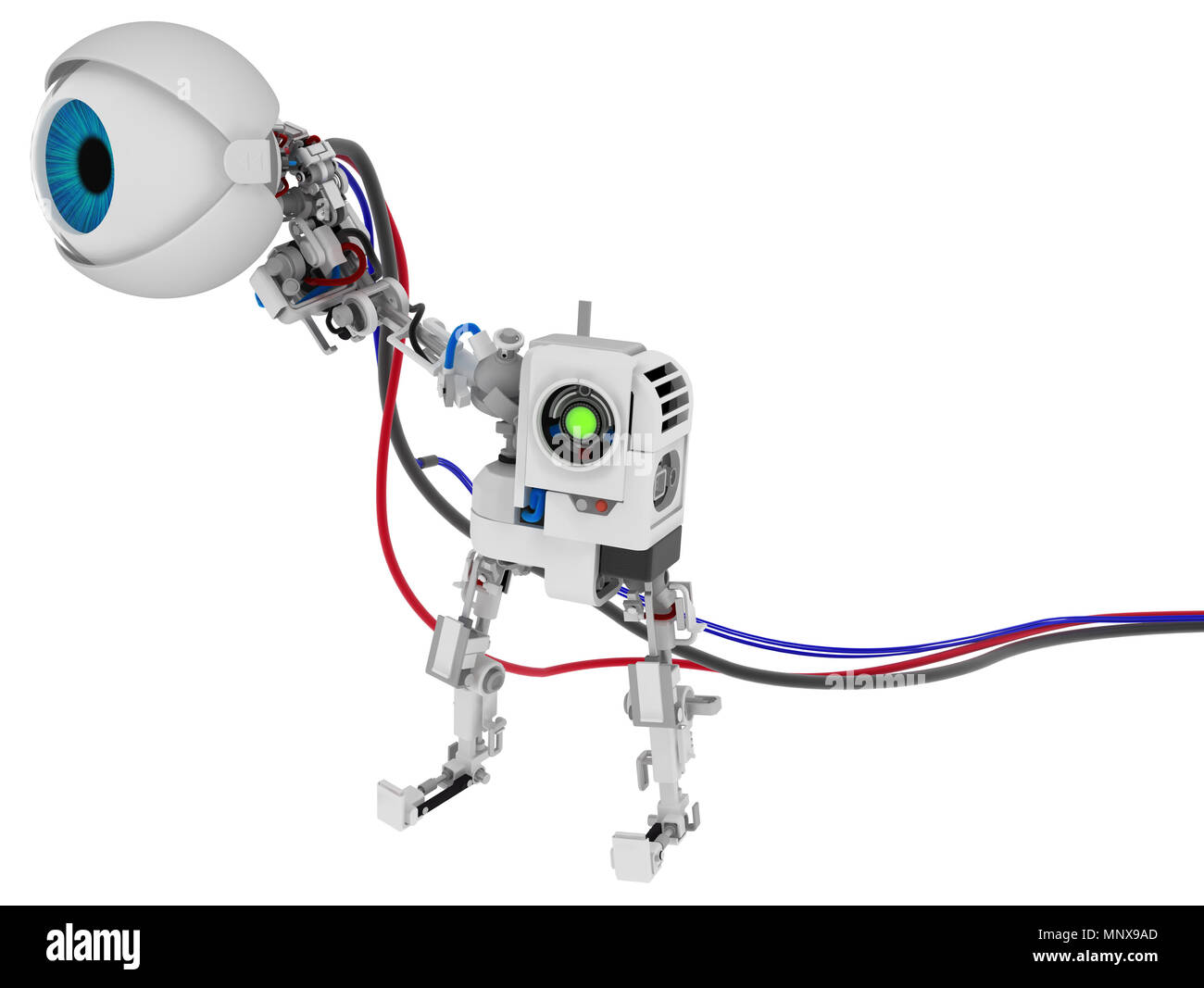 Robotic figure with one arm with eye 3d illustration, horizontal, over ...