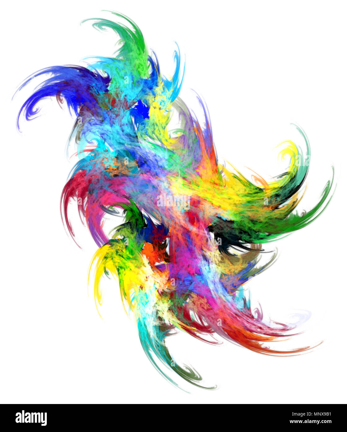 Paint color mix streak abstract complex, horizontal, over white ...