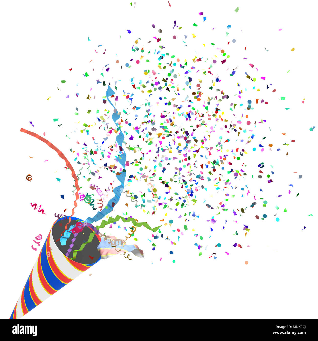 Party cracker exploding, 3d illustration isolated, horizontal, over ...