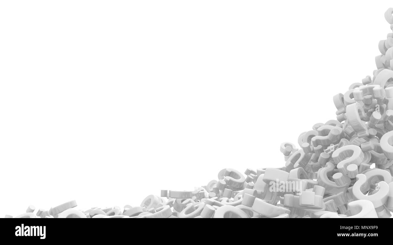 Question mark symbols white, 3d illustration abstract, horizontal, over ...