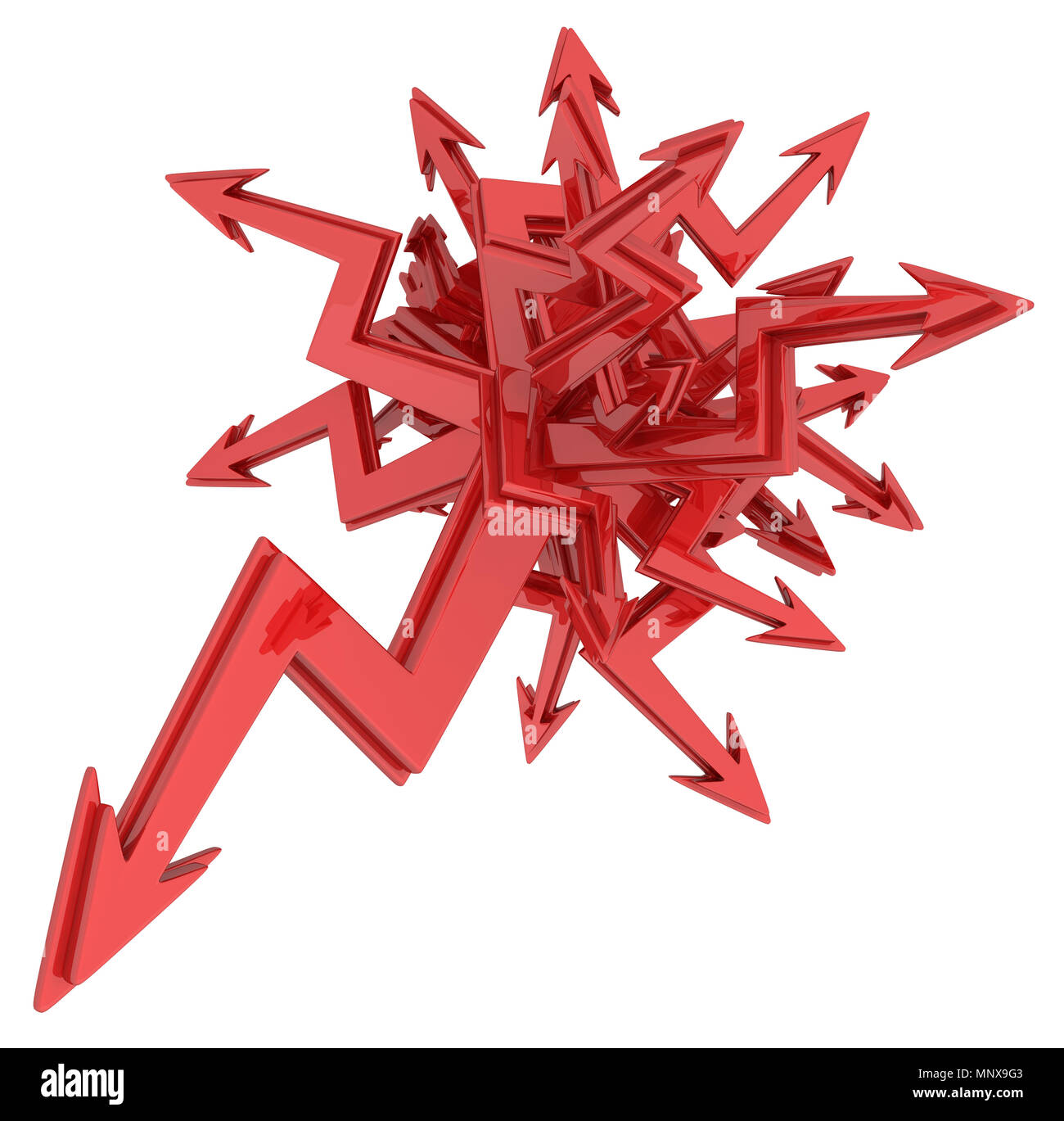 Red arrow zigzag lightning pointing, 3d illustration, horizontal ...