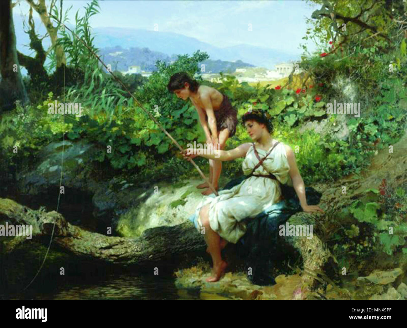 Roman bucolic (Fishing) 1879. 1119 Siemiradzki Fishing Stock Photo - Alamy
