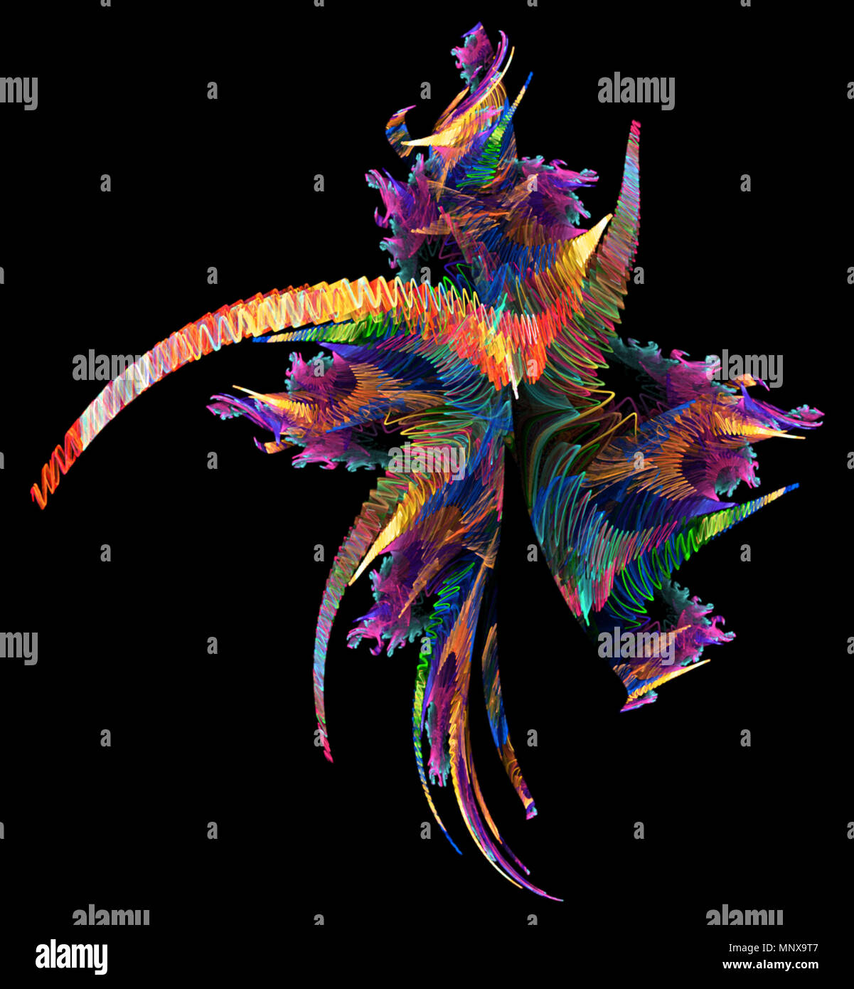 Colorful wave signal splash abstract, horizontal, over black background ...