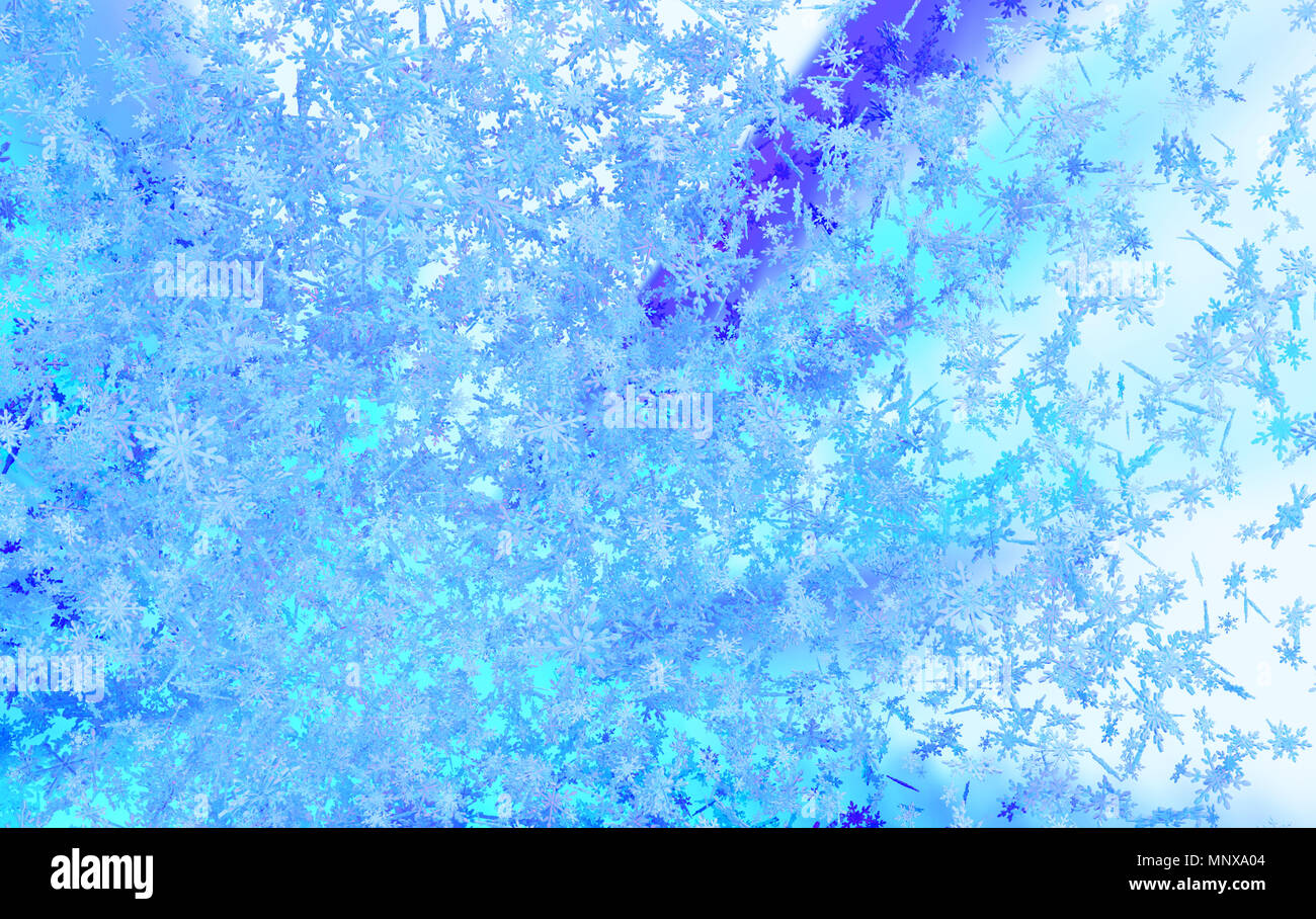 Frost snowflake cloud 3d illustration, blue glow horizontal background ...