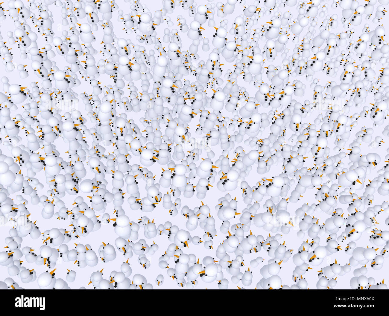 Crowd of small symbolic snowman figures mixed, 3d illustration ...