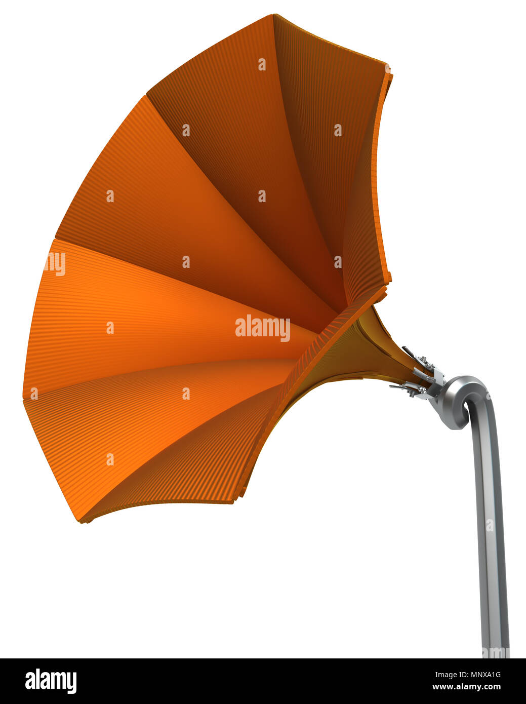 Metal pipe sound trumpet orange, isolated, 3d illustration, horizontal ...