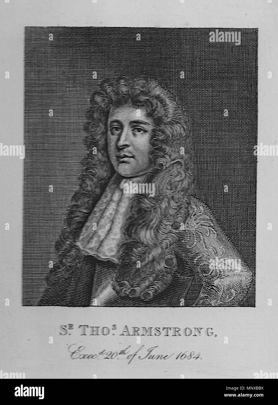 . English: Etching portrait of Sir Thomas Armstrong, executed in Tyburn on the 20 June 1684 ...