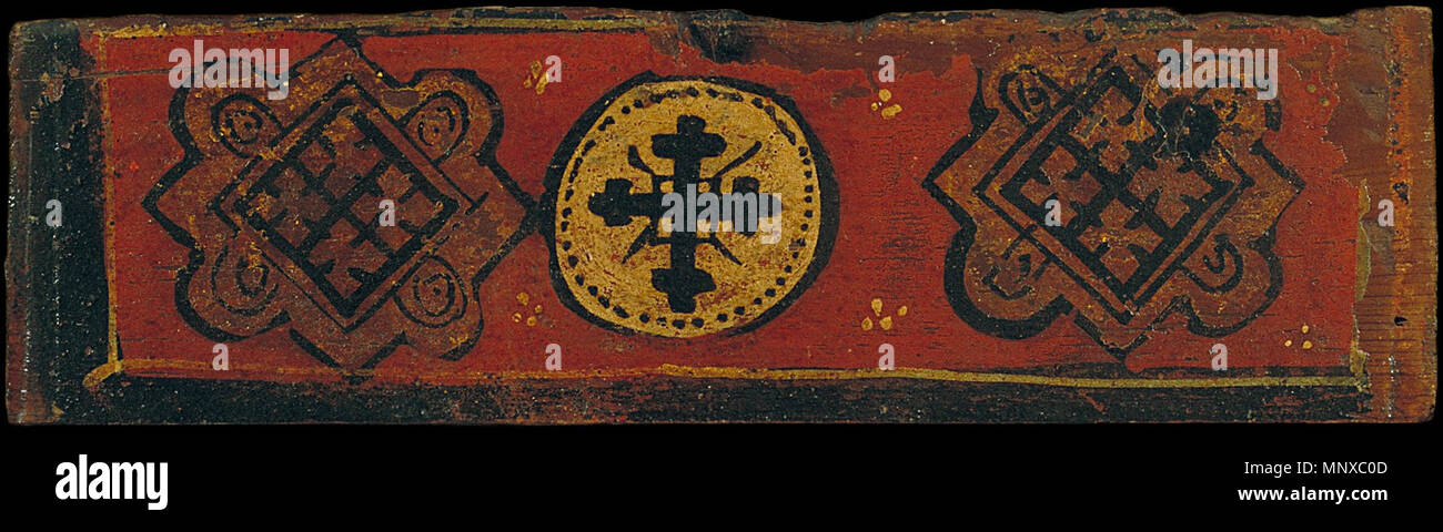 Small coffered ceiling panel with a cross and coats of arms in lozenge ...