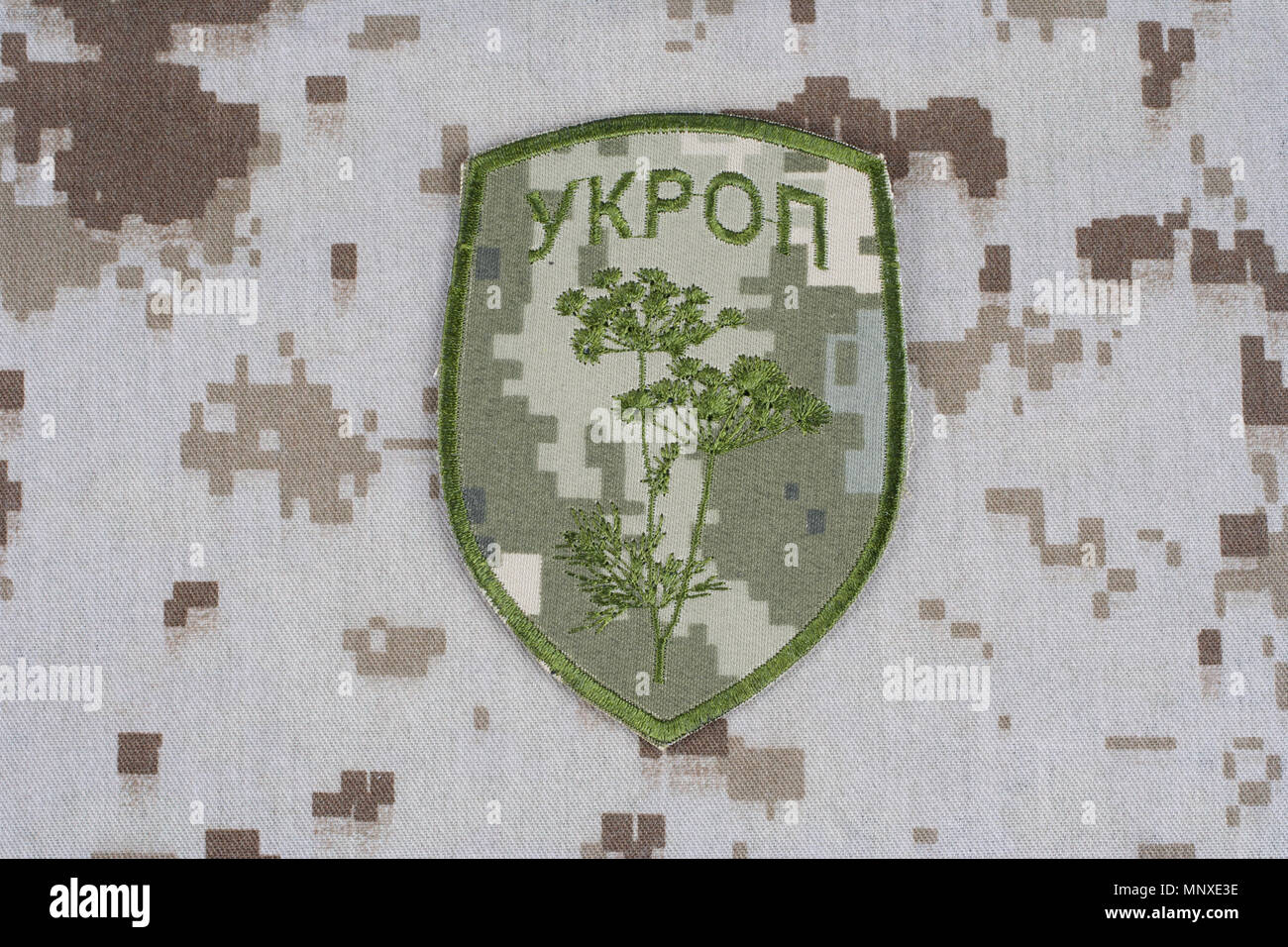KIEV, UKRAINE - Apr. 26, 2015. Ukraine Army unofficial uniform badge ...