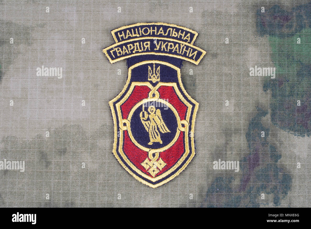 KIEV, UKRAINE - Apr. 26, 2015. National Guard of Ukraine uniform badge ...