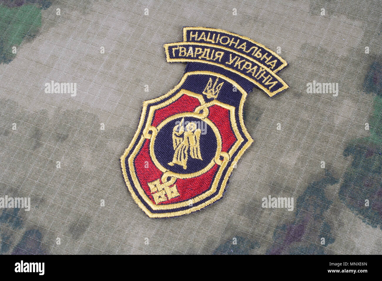 KIEV, UKRAINE - Apr. 26, 2015. National Guard of Ukraine uniform badge ...