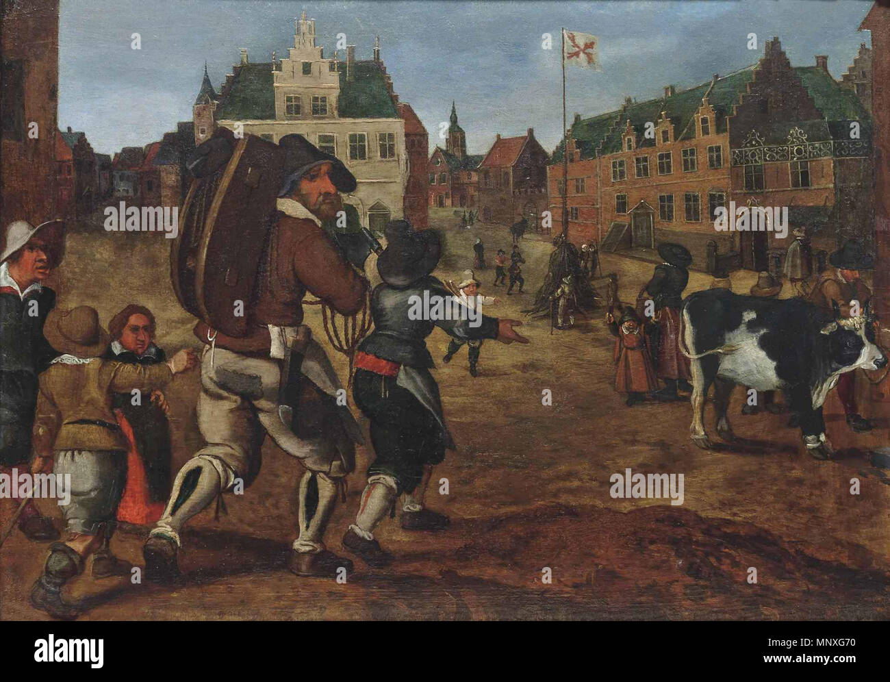 . English: Townscape with figures in a market square 1148 Studio of ...