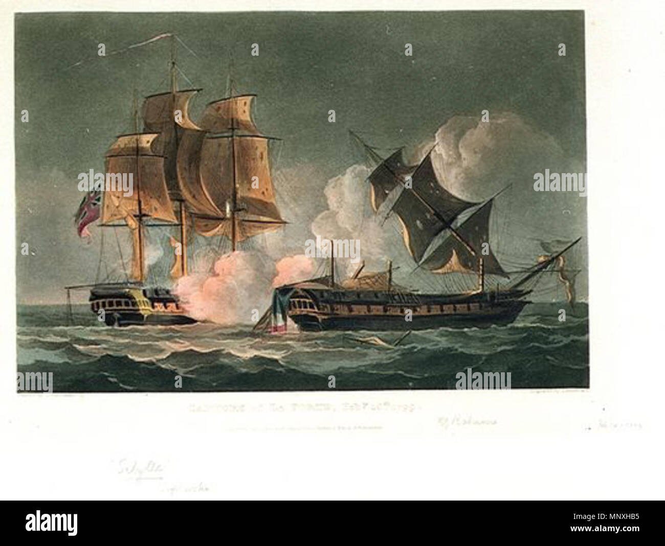 . English: Capture of HMS Sybille capturing the Forte, on 28 February ...
