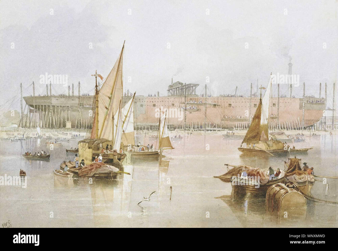 English: The building of the SS 'Great Eastern' Русский: Строительство ...