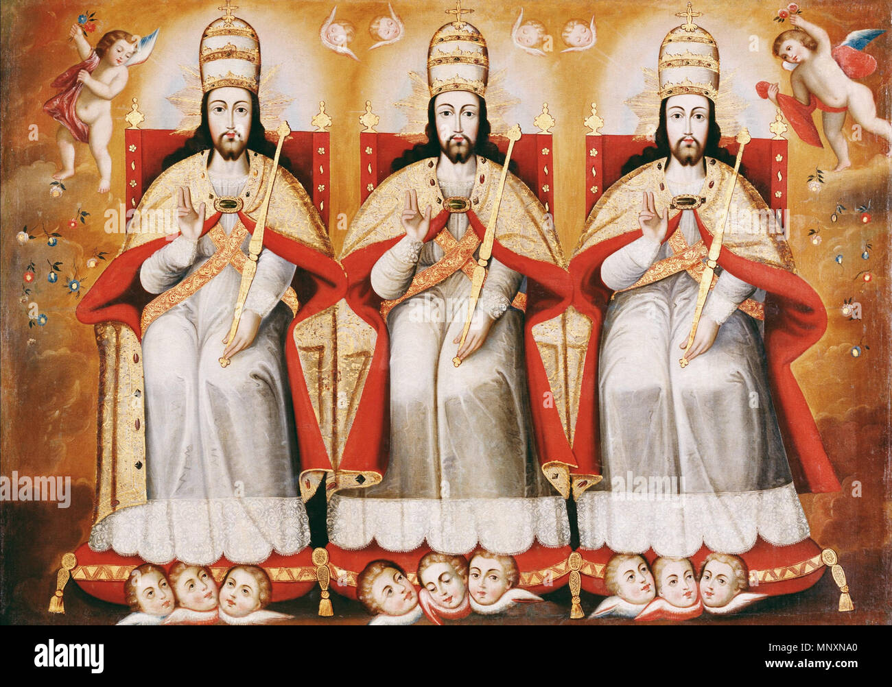 English: The Enthroned Trinity as Three Identical Figures from 1720 ...
