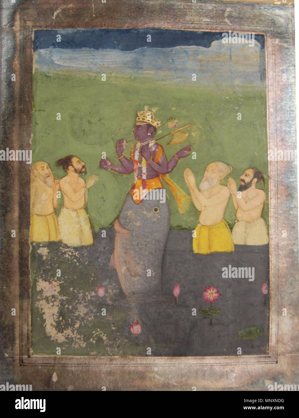 1173 The fish avatar Matsya, the first incarnation of Viṣṇu, rises from ...