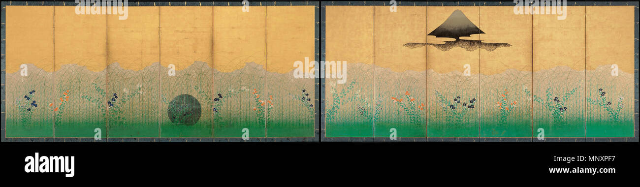 The plain of Musashi, Mount Fuji and the moon circa 1760. 1179 The ...