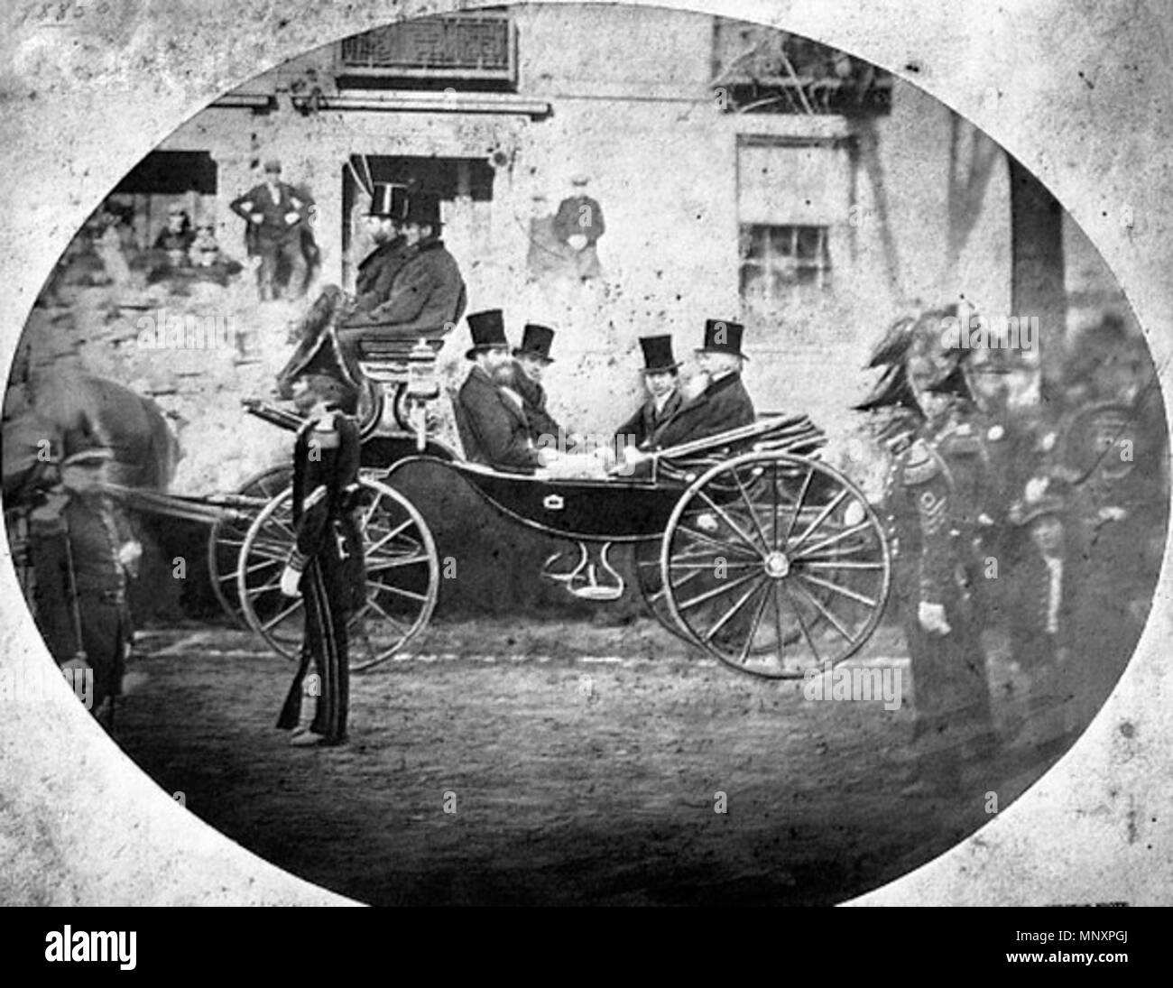 ca. 1860 --- PRINCE OF WALES, DUKE OF NEWCASTLE, LORD LYONS AND MAYOR ...