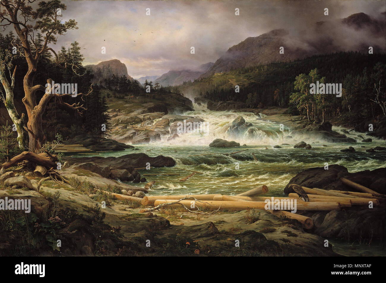 Norwegian: Labrofossen ved Kongsberg The Labro Falls at Kongsberg 1837 ...