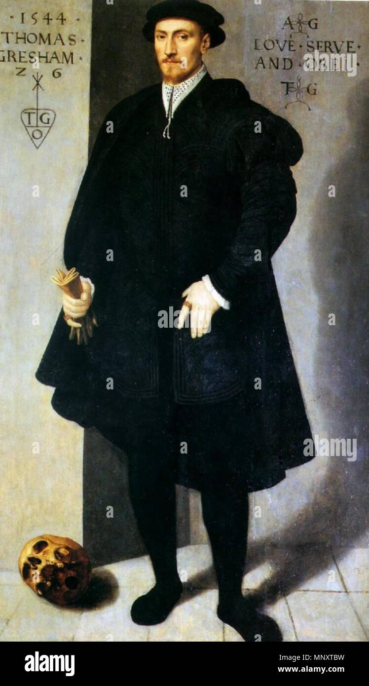 . English: Unsigned portrait in oils dated 1544 of Sir Thomas Gresham ...