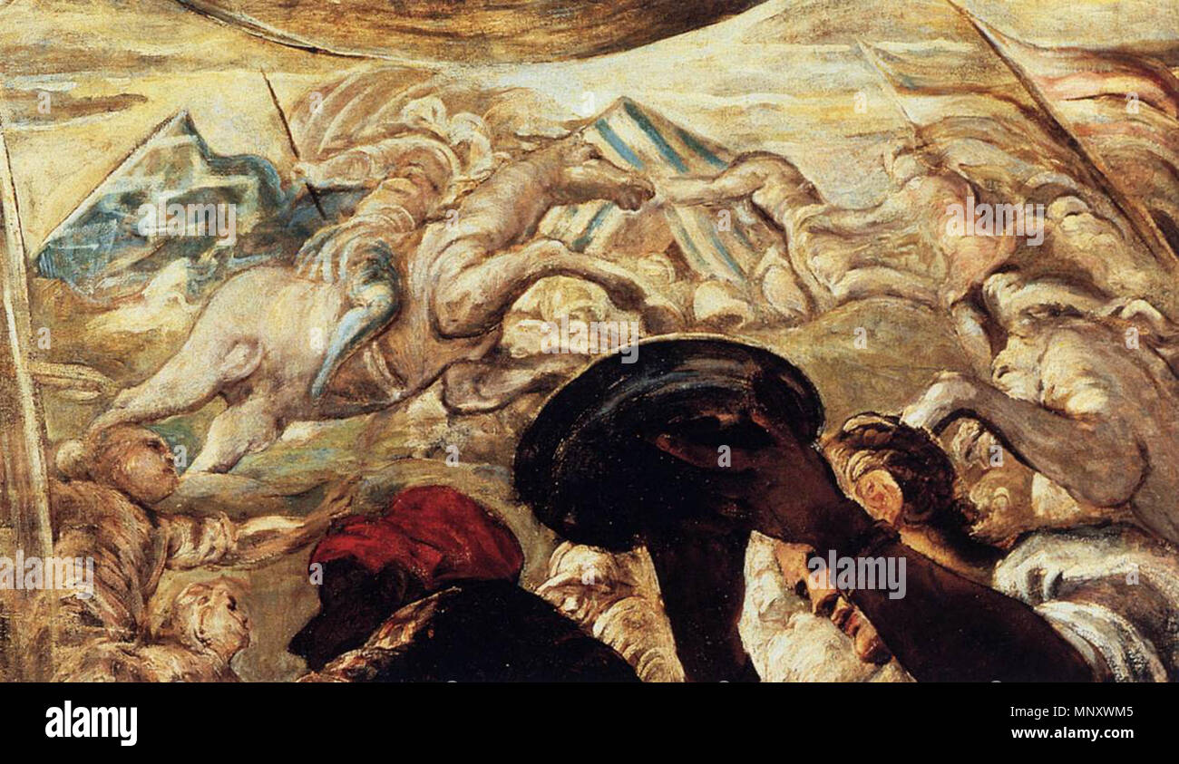 English: Moses Drawing Water from the Rock (detail) 1577. 1194 Jacopo ...