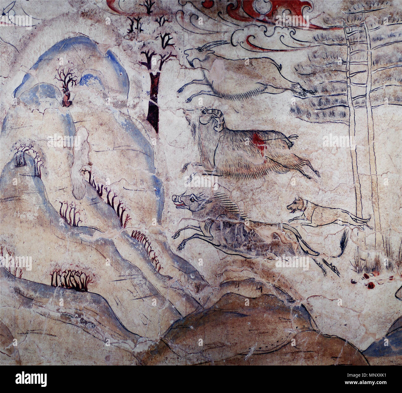 . English: Mural from a tomb of Northern Qi Dynasty in Jiuyuangang ...