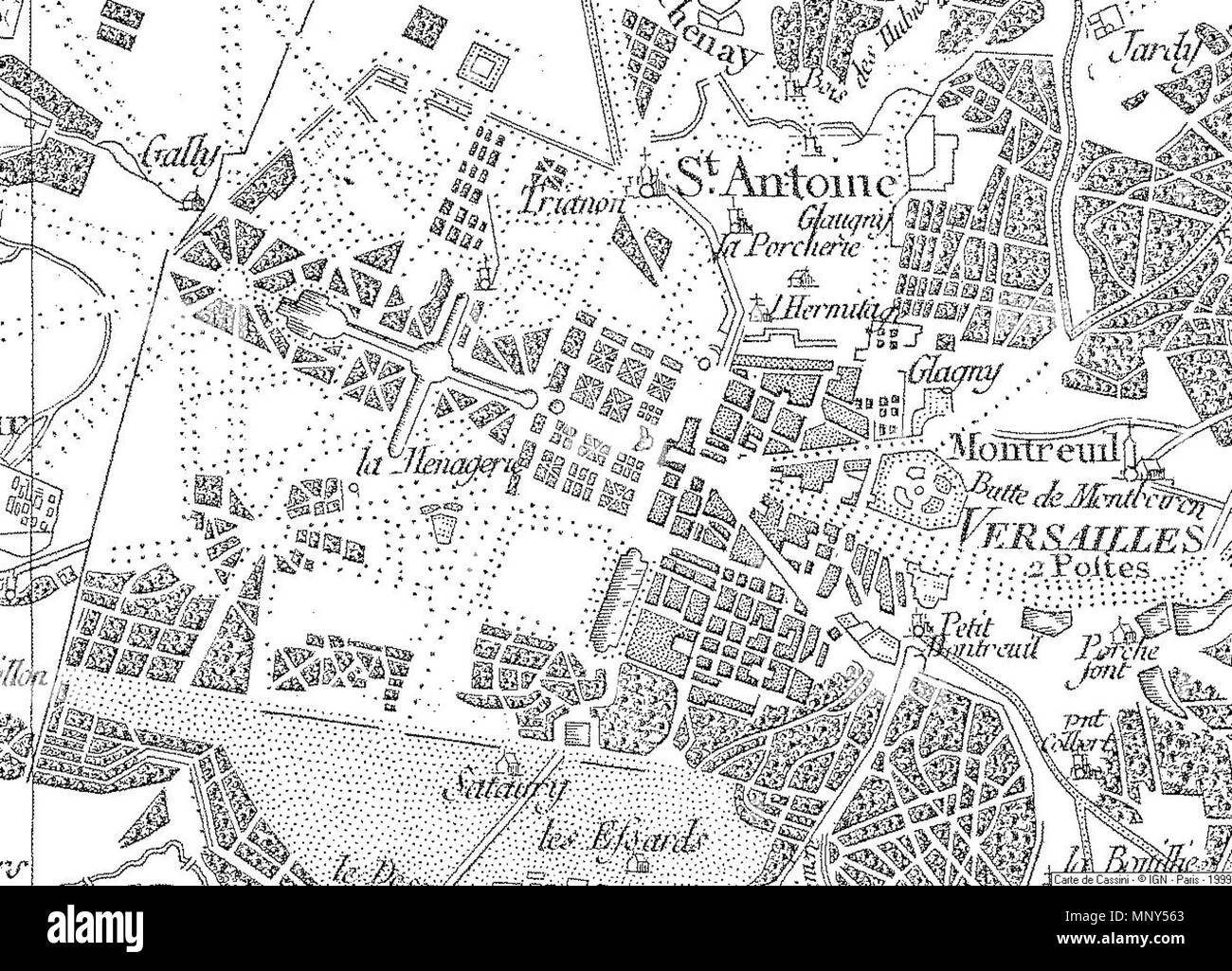 . Français : Parc du château de Versailles sur la carte de Cassini ...