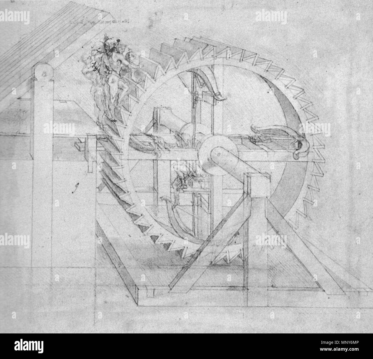 . Italiano: Ingranaggio English: Wooden gears with persons, drawing ...