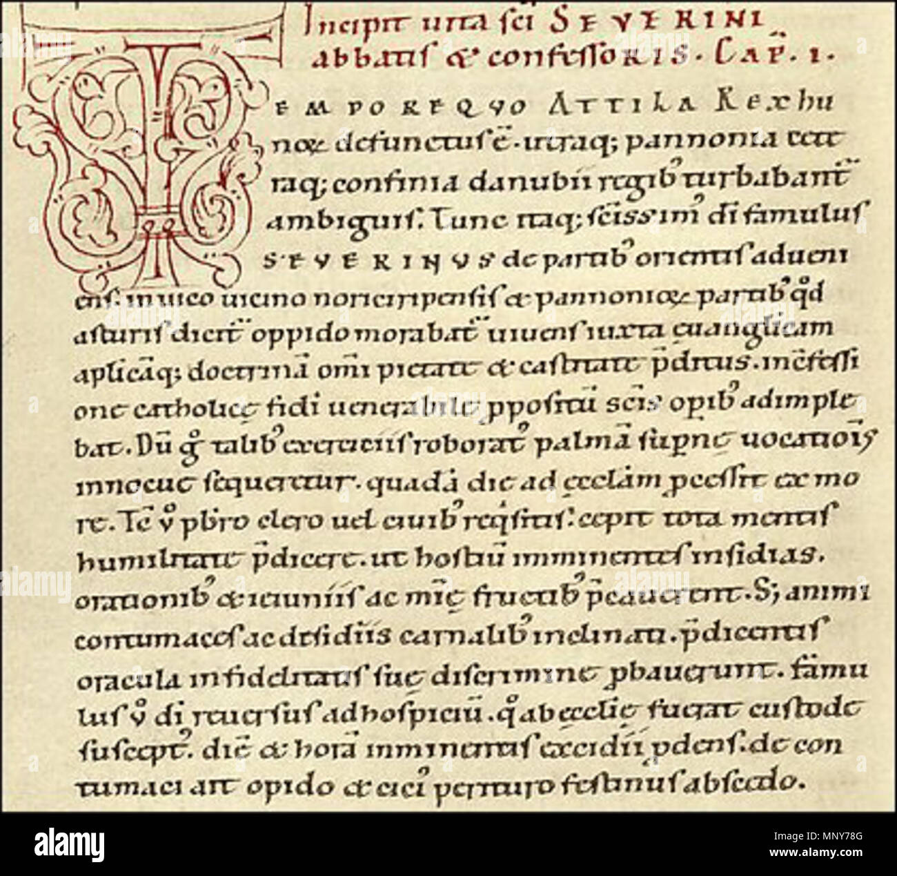 . English: Page of a 12th century copy of the Vita Sancti Severini, the ...