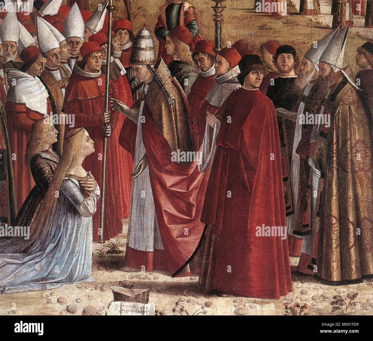 English: The Pilgrims Meet the Pope (detail) circa 1492. 1242 Vittore ...