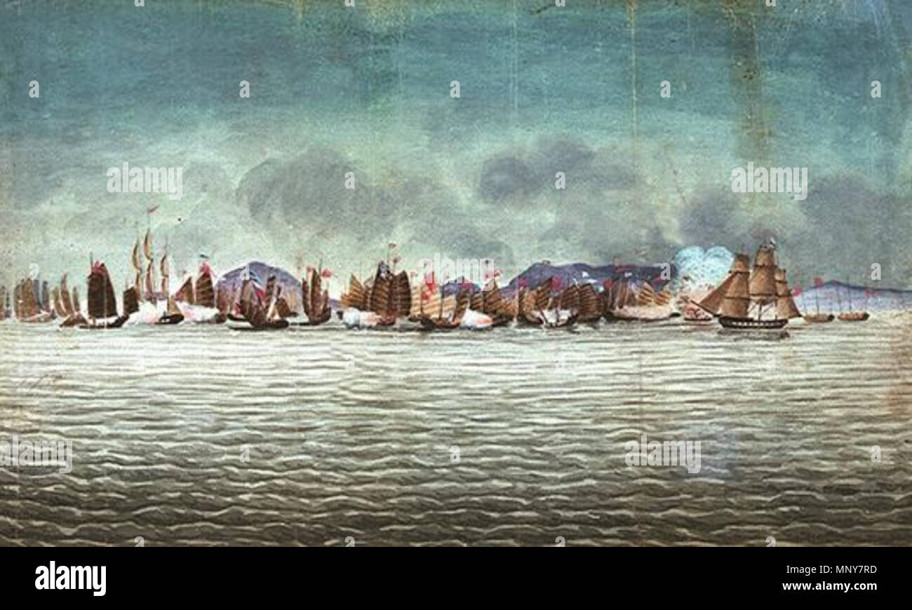 . HMS Volage and HMS Hyacinth confront Chinese war junks at Chuenpee, 3 ...