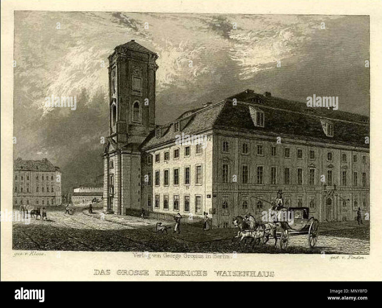 . Deutsch: Grosses Friedrichs-Waisenhaus Berlin um 1830, Stahlstich der ...