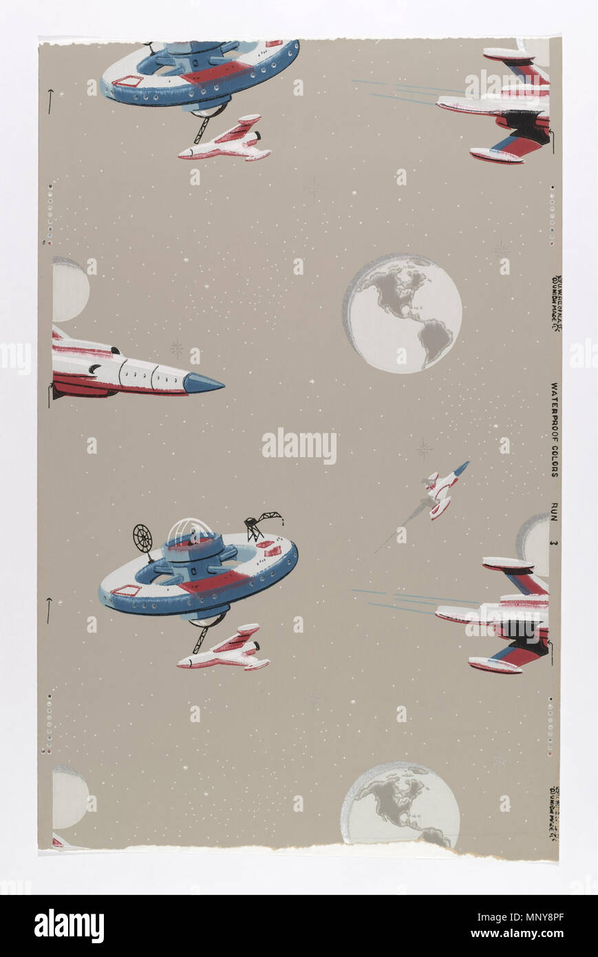 Wallpaper with space stations and rockets circa 1950. 1249 Wallpaper ...