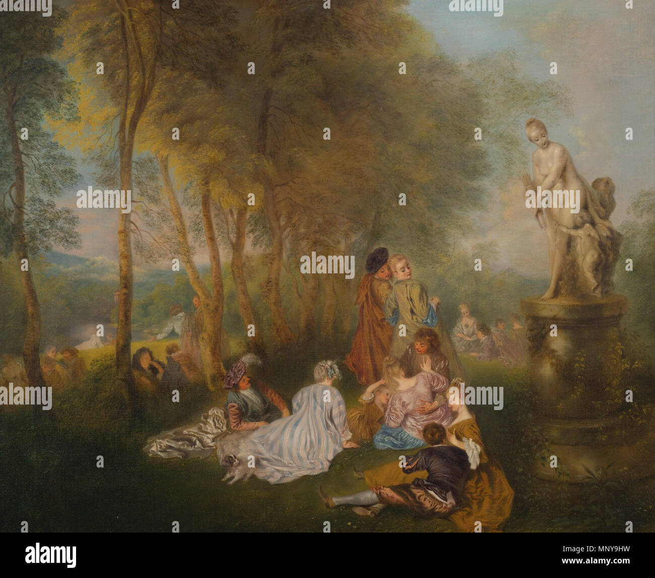 1253 Jean Antoine Watteau (follower) - Fête galante with a statue of ...