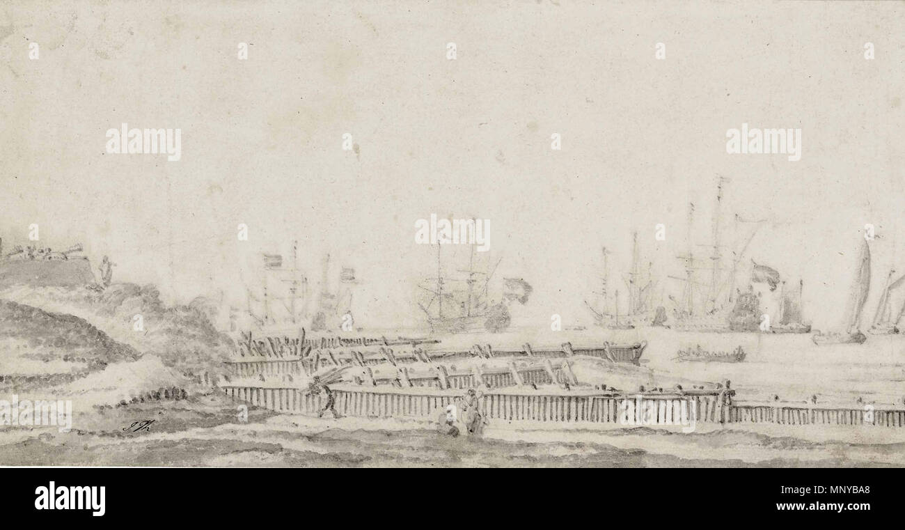 A fort on the Dutch coast near den Helder, with a fleet off-shore ...