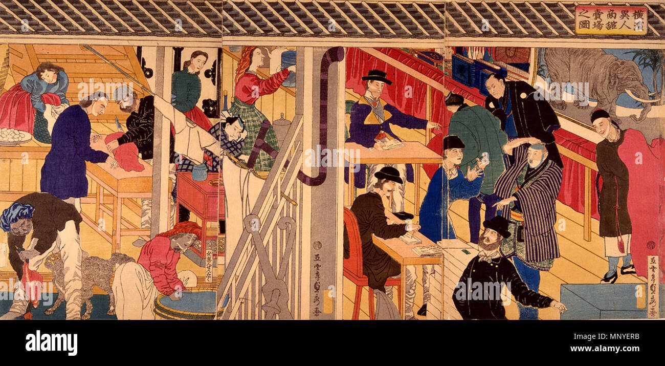 . Foreign traders in Yokohama. 日本語: 『横浜異人商館売場之図』 . 1861. Utagawa ...