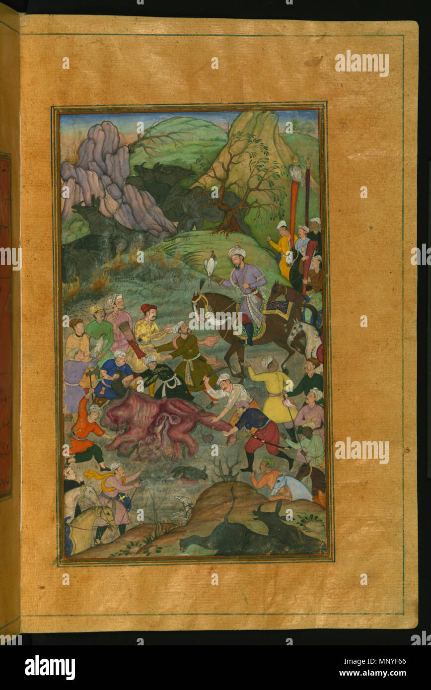 Babur and his Party Hunting for Rhinoceros in Swati . English: In this ...