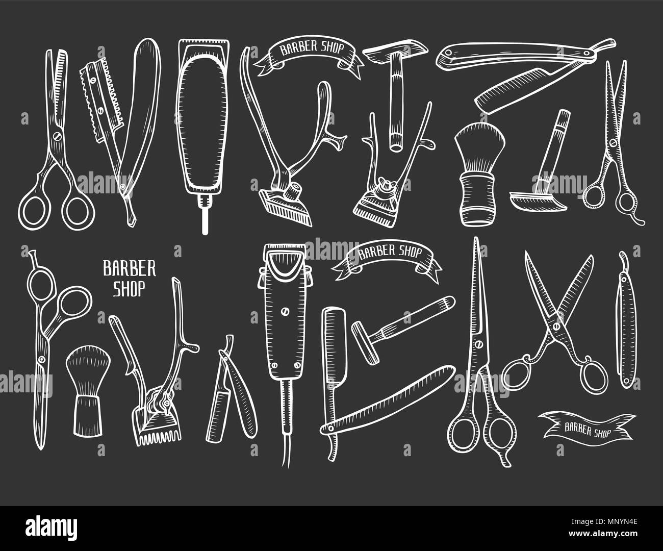 Vector barbershop vintage collection. Barber Stylist Tools set, Hand ...