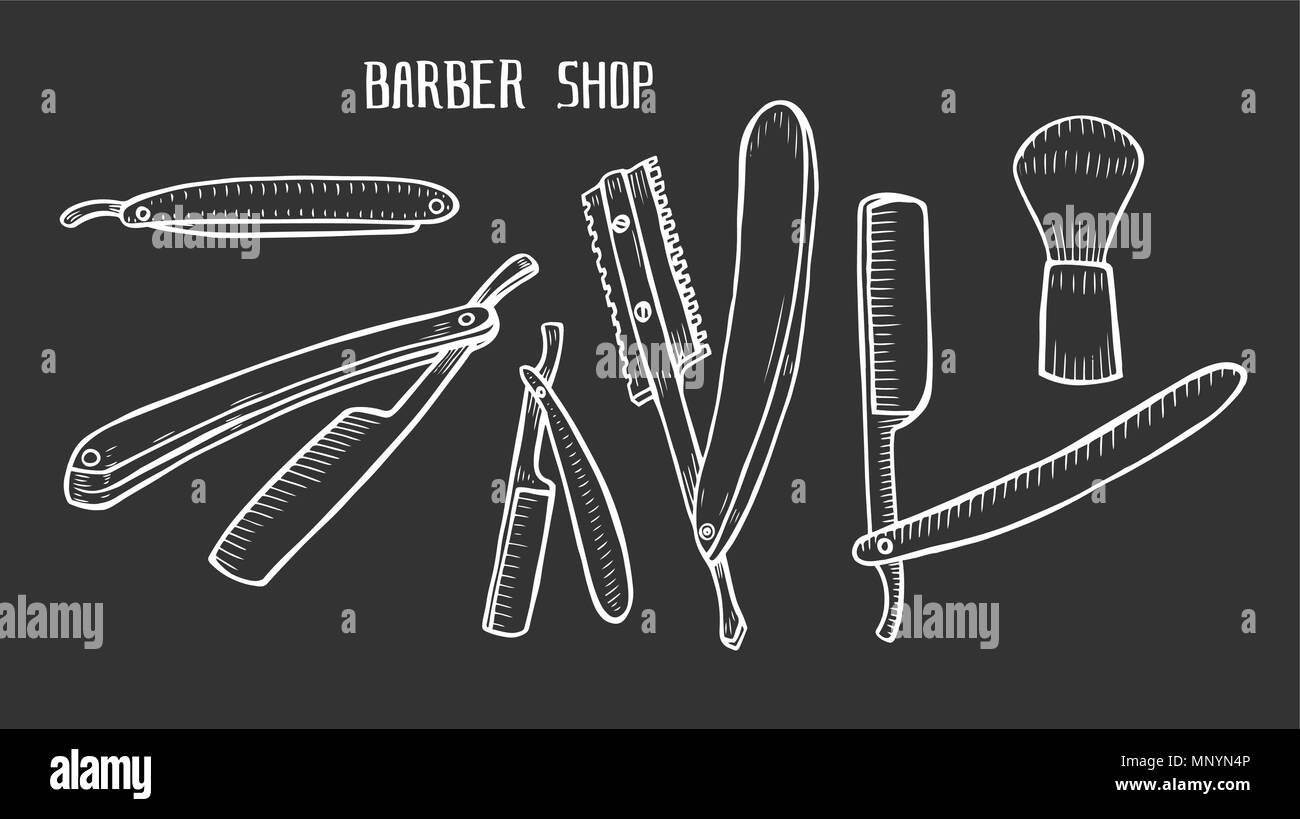 Vector barbershop vintage collection. Barber Stylist Tools set, Hand ...