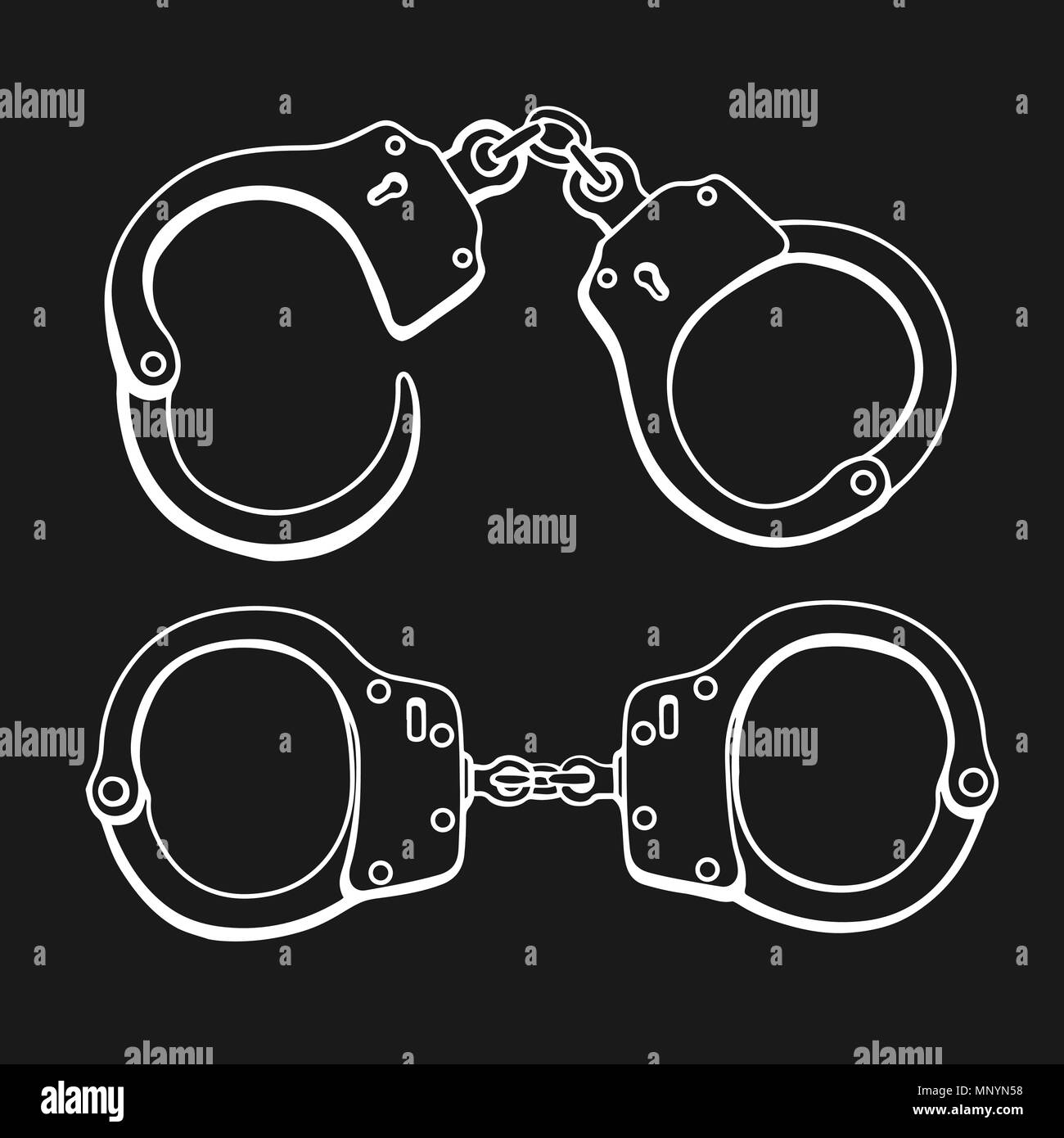 Set of Handcuffs. Hand drawn Engraving vintage vector black. Isolated ...
