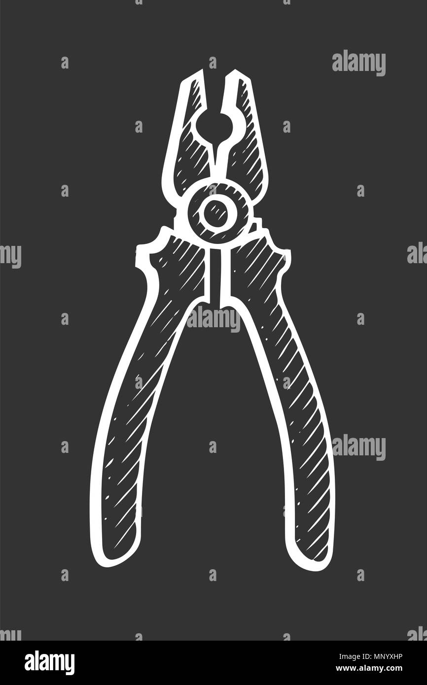 Pliers. Hand drawn in a graphic style. Vintage vector engraving ...
