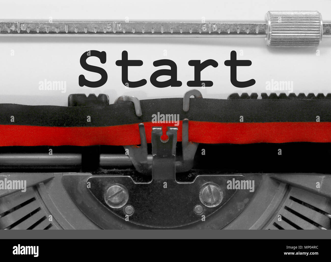 Start text written by an old typewriter on white sheet Stock Photo - Alamy