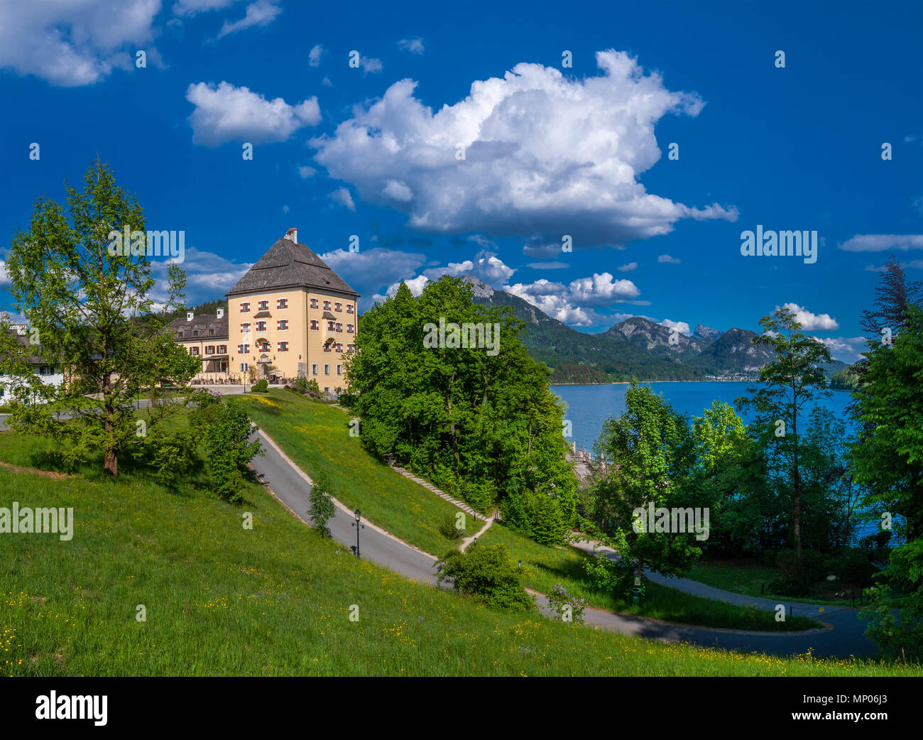 Hotel Schloss Fuschl castle, Lake Fuschlsee, Salzkammergut region ...